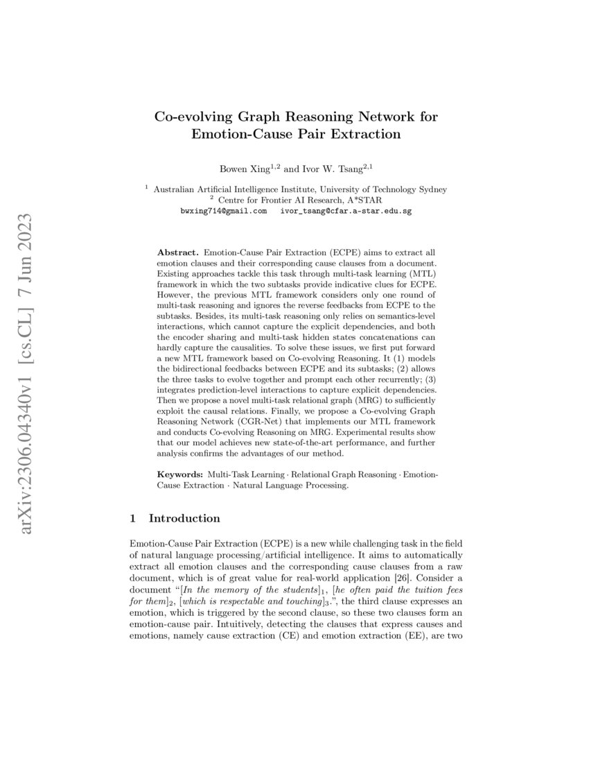 Co Evolving Graph Reasoning Network For Emotion Cause Pair Extraction Deepai