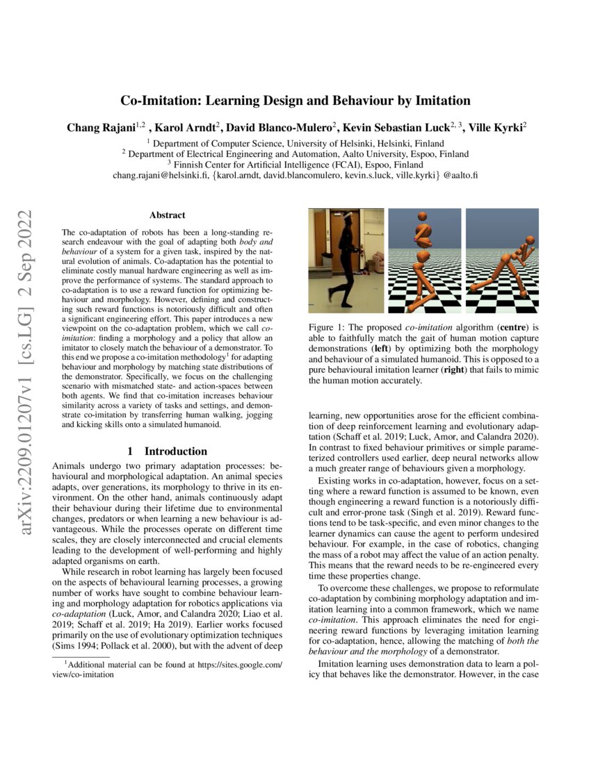 Co-Imitation: Learning Design and Behaviour by Imitation | DeepAI
