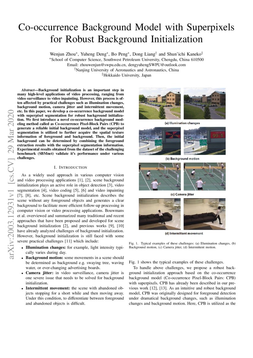 Co Occurrence Background Model With Superpixels For Robust Background Initialization Deepai