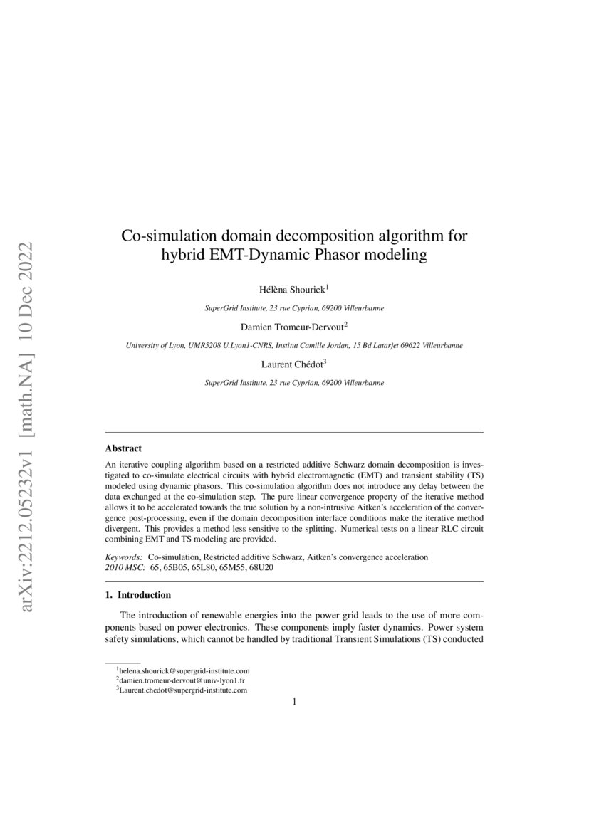 Co Simulation Domain Decomposition Algorithm For Hybrid Emt Dynamic Phasor Modeling Deepai 2739