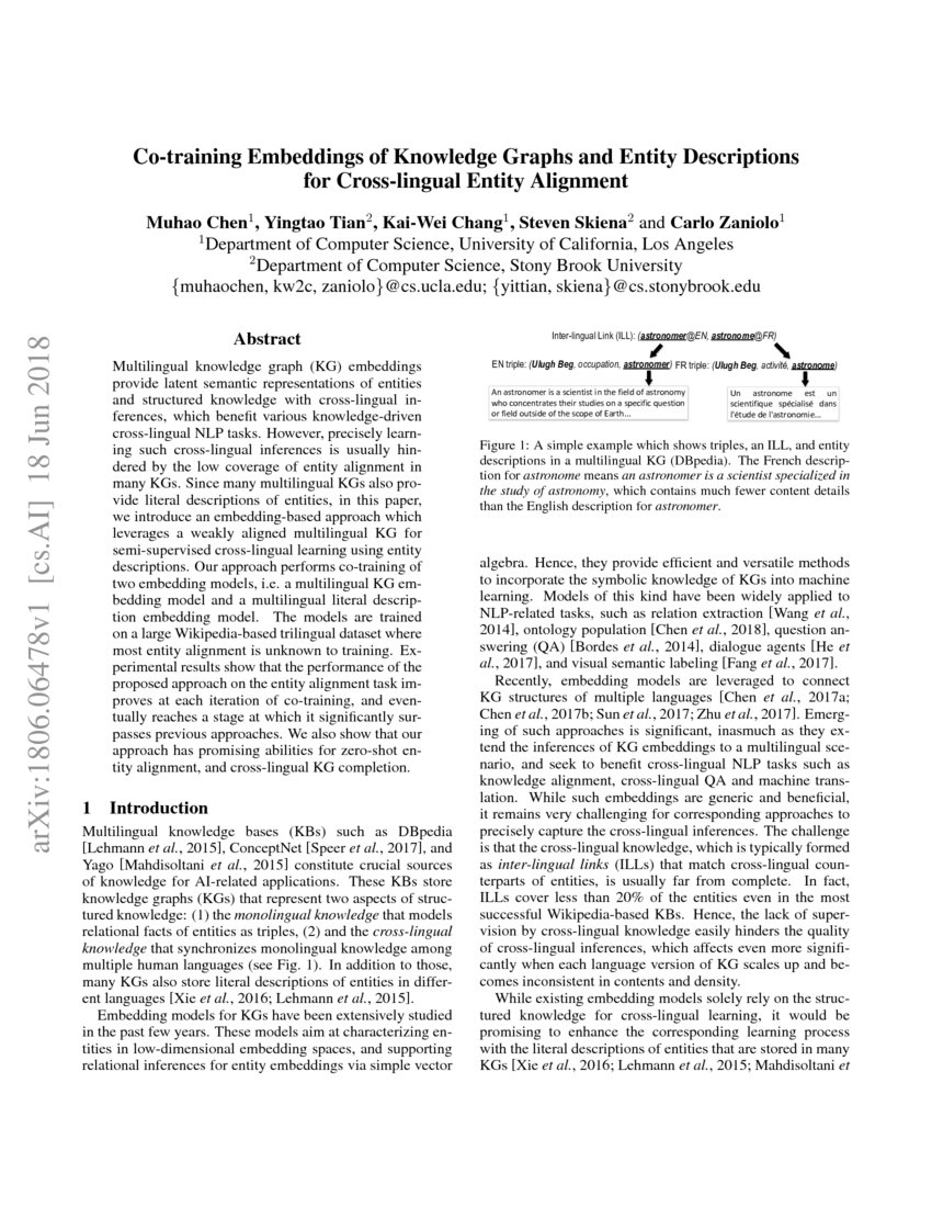 Co Training Embeddings Of Knowledge Graphs And Entity Descriptions For Cross Lingual Entity