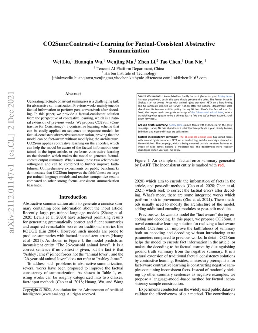 Co2sum Contrastive Learning For Factual Consistent Abstractive Summarization Deepai