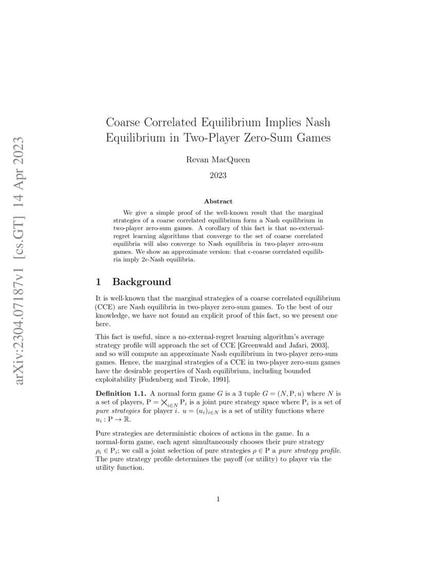Coarse Correlated Equilibrium Implies Nash Equilibrium In Two Player
