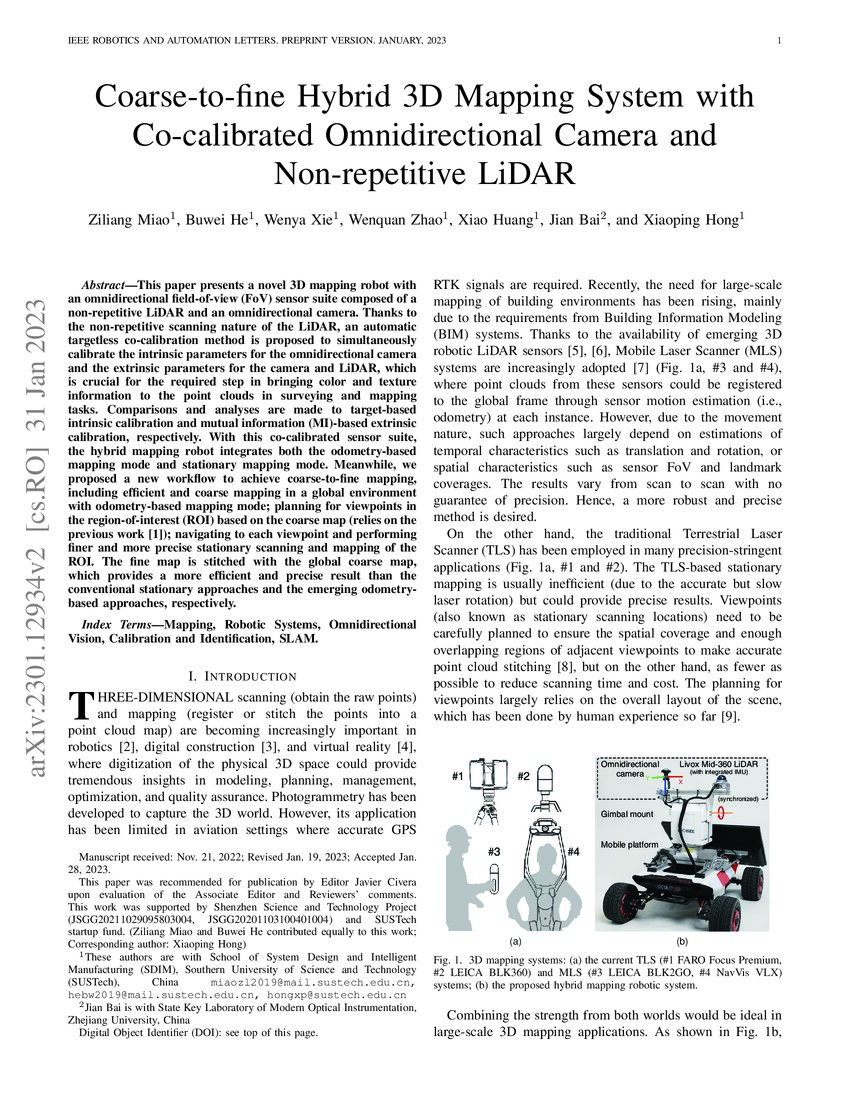 Coarse To Fine Hybrid 3d Mapping System With Co Calibrated Omnidirectional Camera And Non