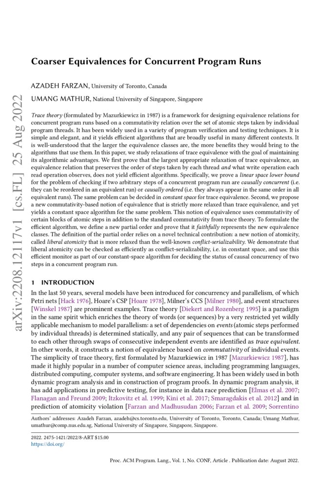 Coarser Equivalences for Concurrent Program Runs | DeepAI