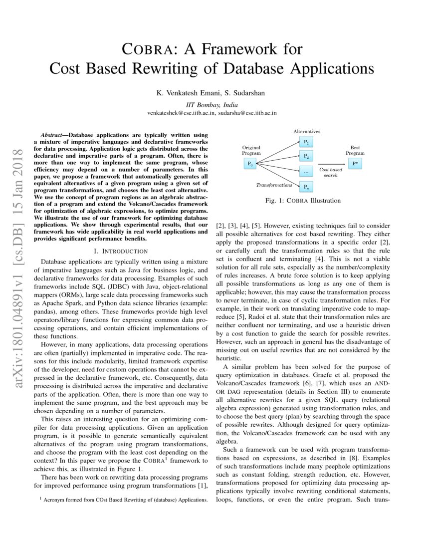 Cobra A Framework For Cost Based Rewriting Of Database Applications