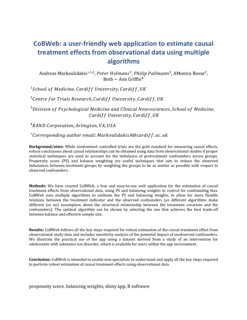 Cobweb A User Friendly Web Application To Estimate Causal Treatment