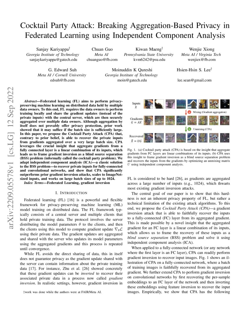 Cocktail Party Attack: Breaking Aggregation-Based Privacy in Federated ...
