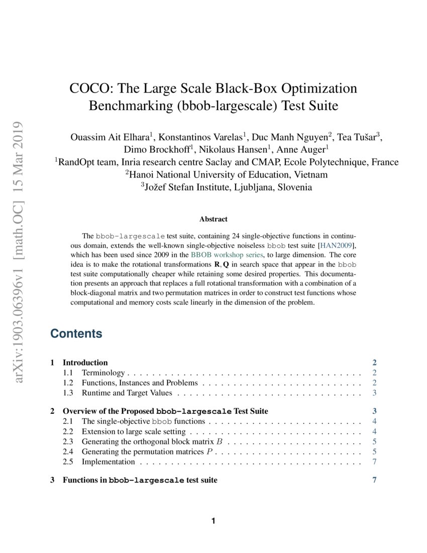 Coco The Large Scale Black Box Optimization Benchmarking Bbob Largescale Test Suite Deepai
