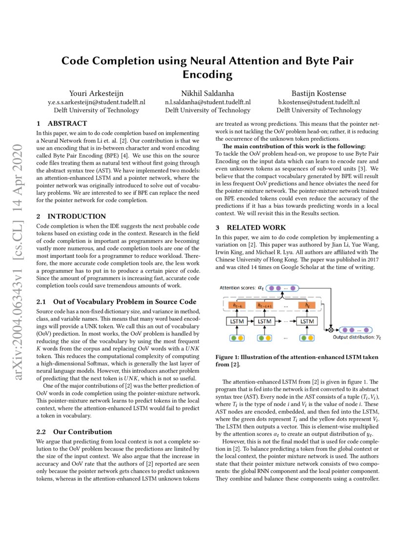 Code Completion Using Neural Attention And Byte Pair Encoding Deepai