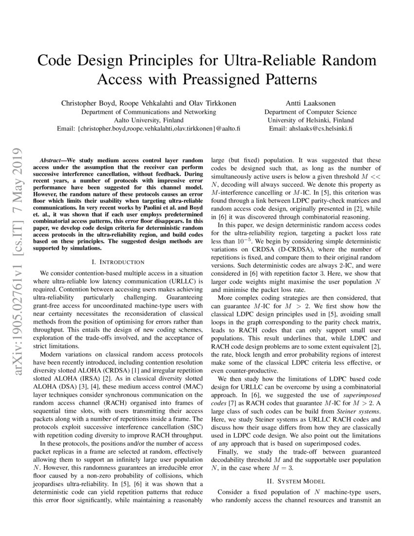 Code Design Principles for Ultra-Reliable Random Access with ...