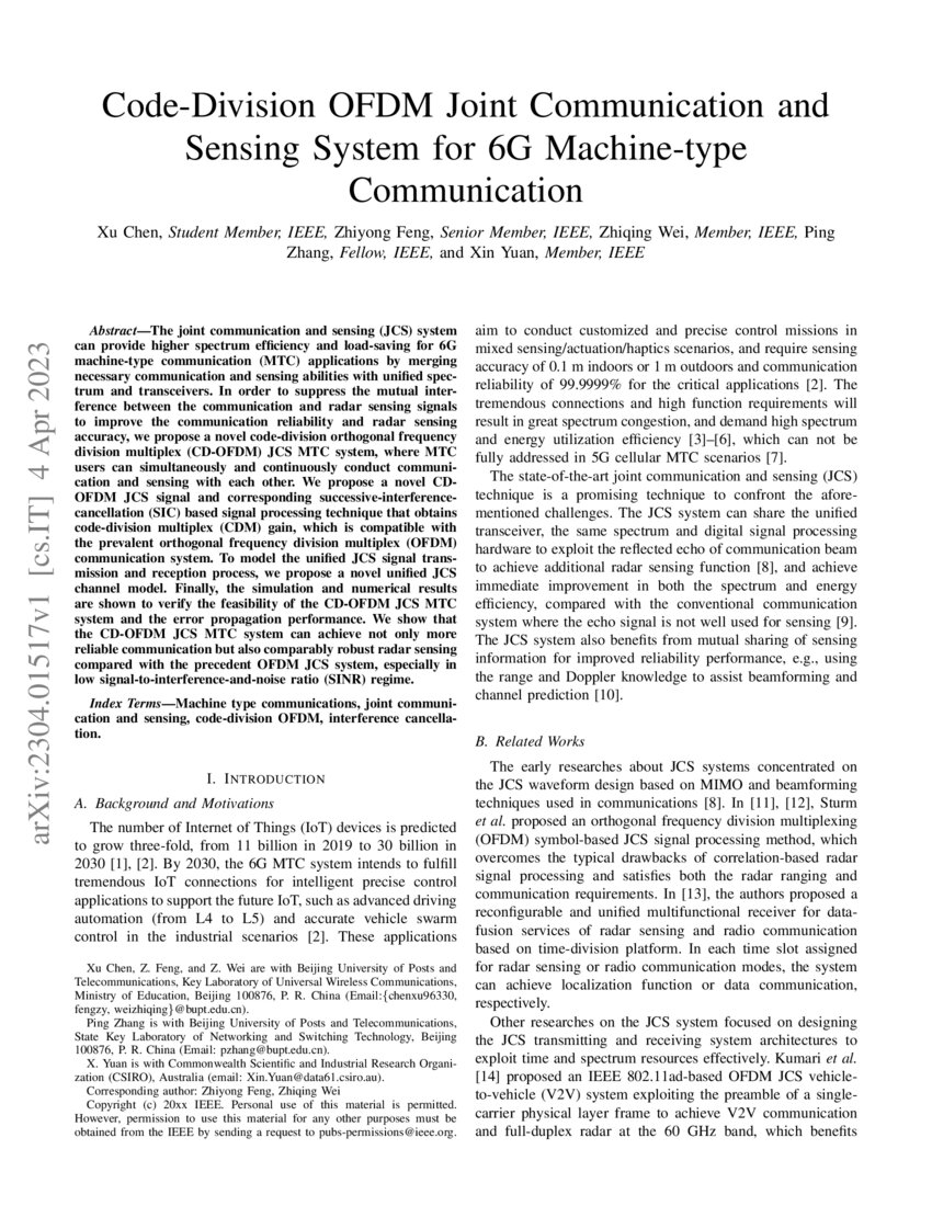 Code Division Ofdm Joint Communication And Sensing System For 6g Machine Type Communication Deepai