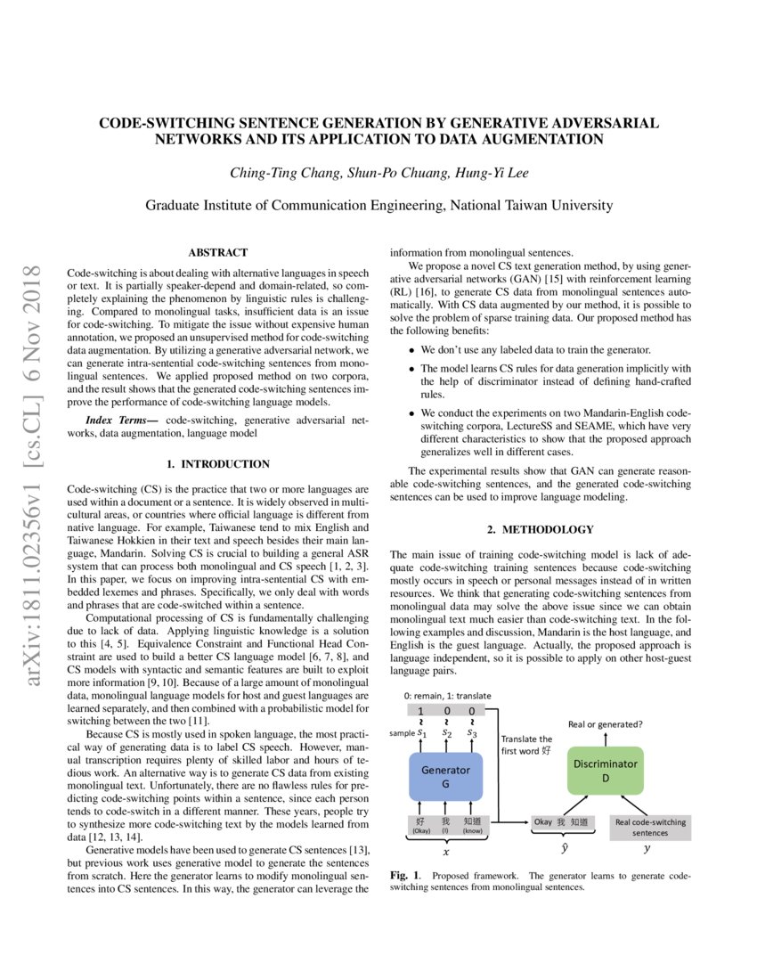 Code-switching Sentence Generation by Generative Adversarial Networks and its Application to ...
