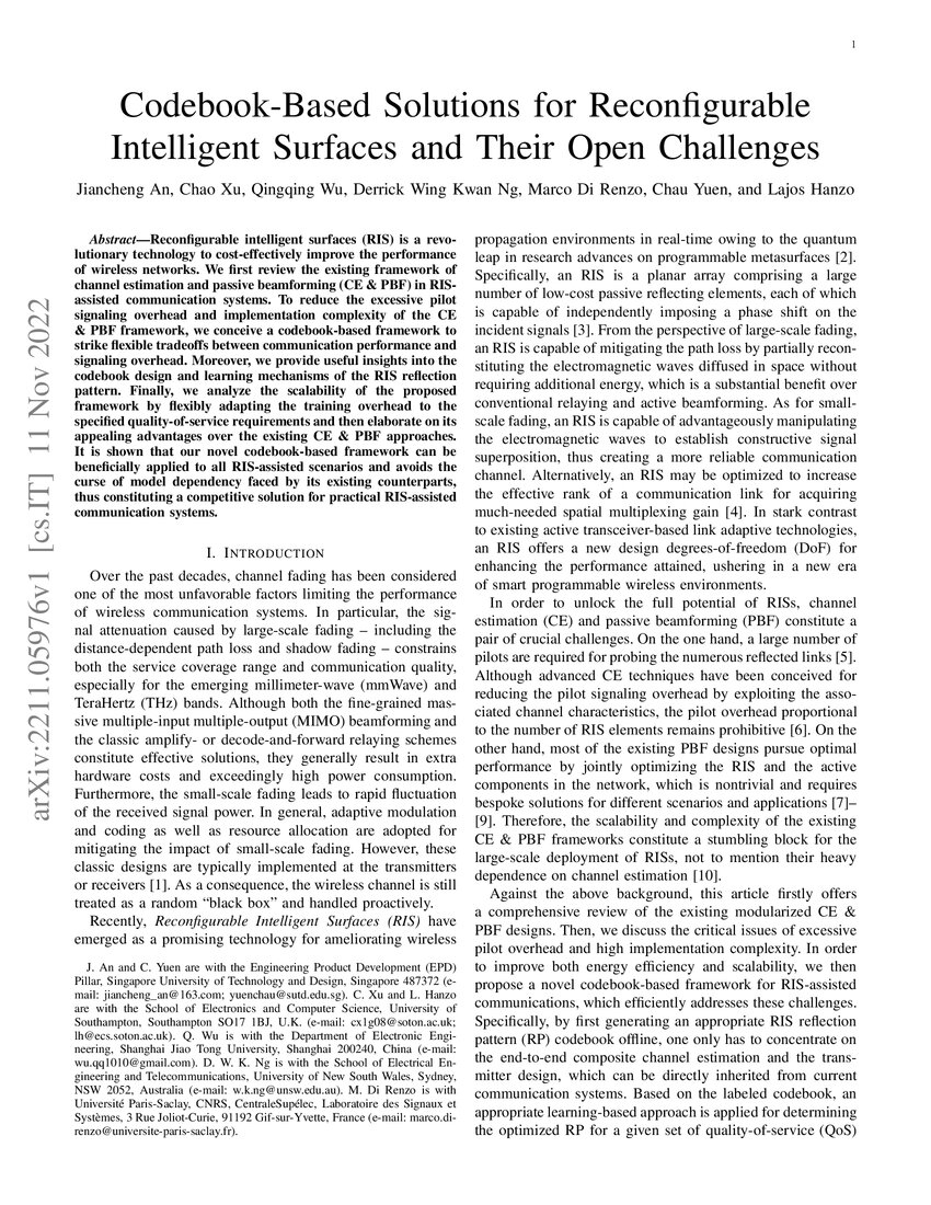 Codebook-Based Solutions for Reconfigurable Intelligent Surfaces and Their Open Challenges | DeepAI