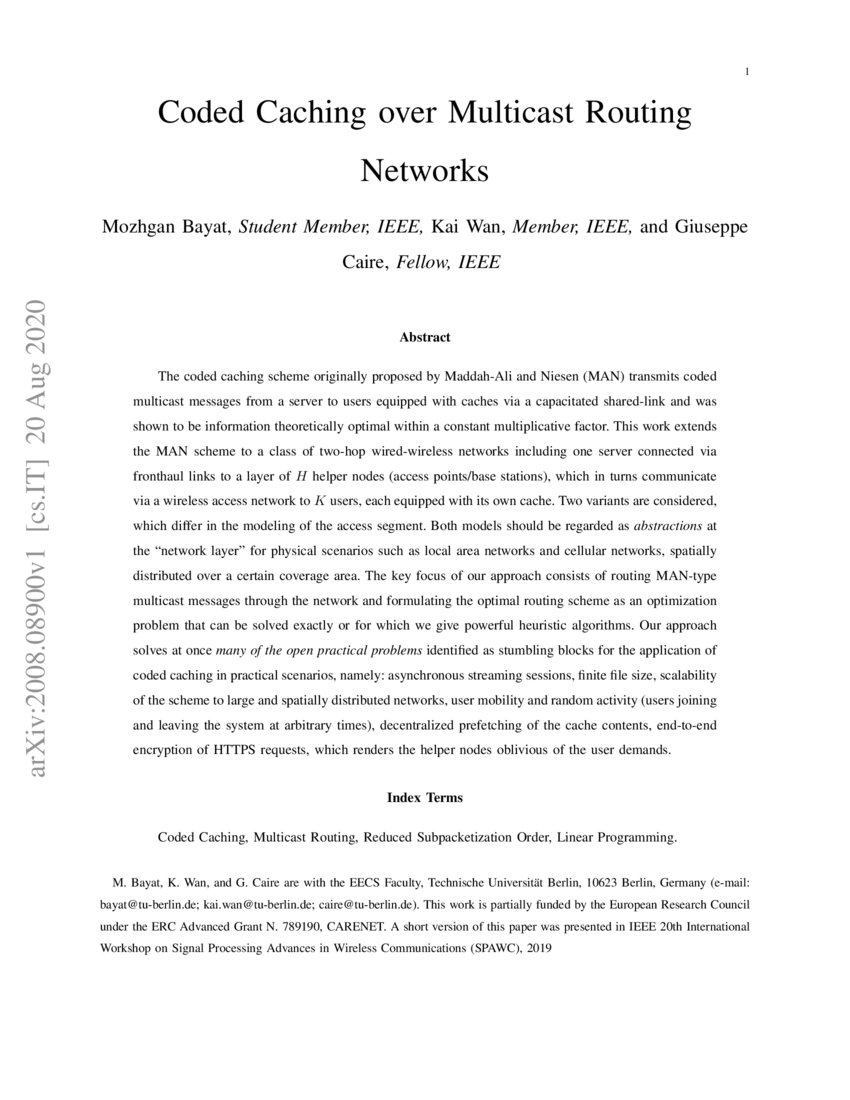 Coded Caching Over Multicast Routing Networks Deepai 5035