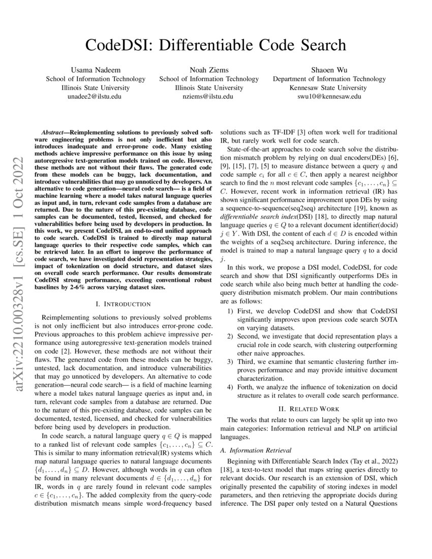 CodeDSI: Differentiable Code Search | DeepAI