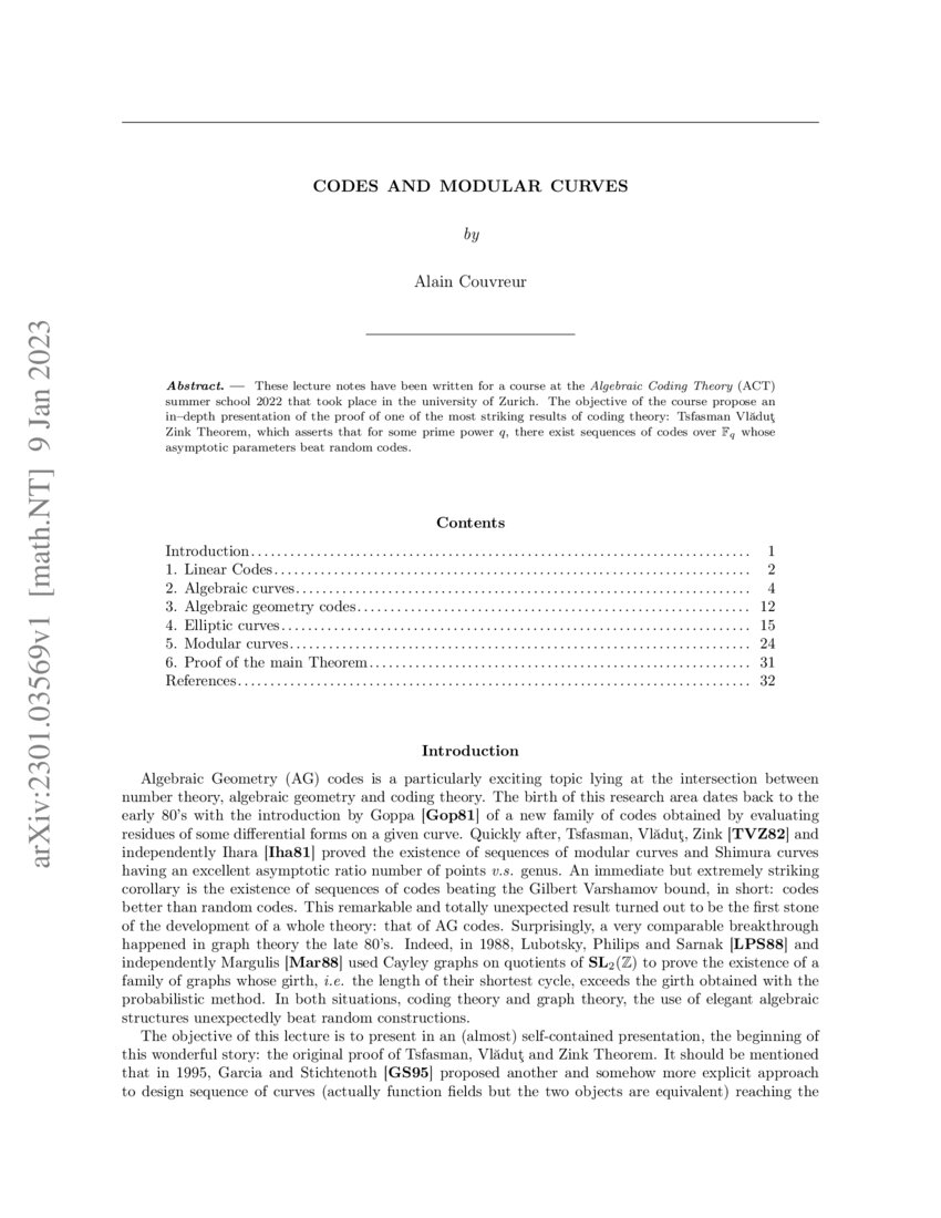 Codes and modular curves | DeepAI