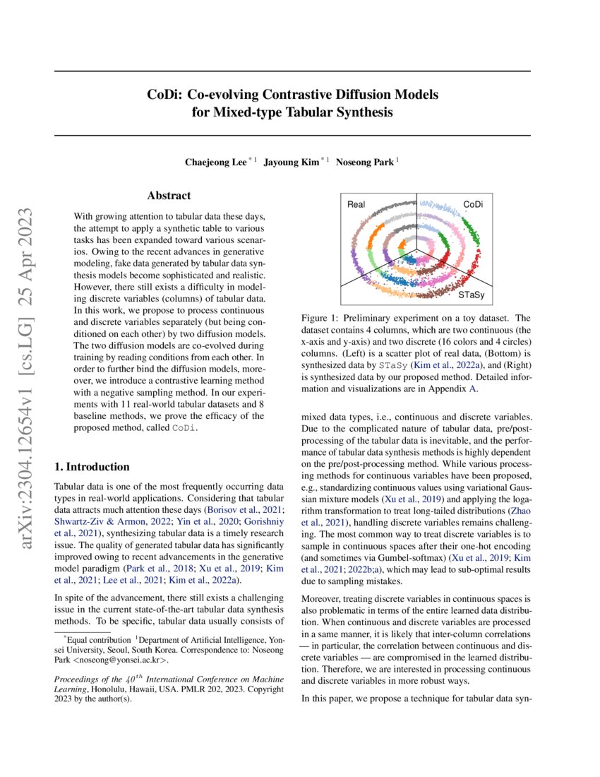 CoDi: Co-evolving Contrastive Diffusion Models for Mixed-type Tabular Synthesis | DeepAI