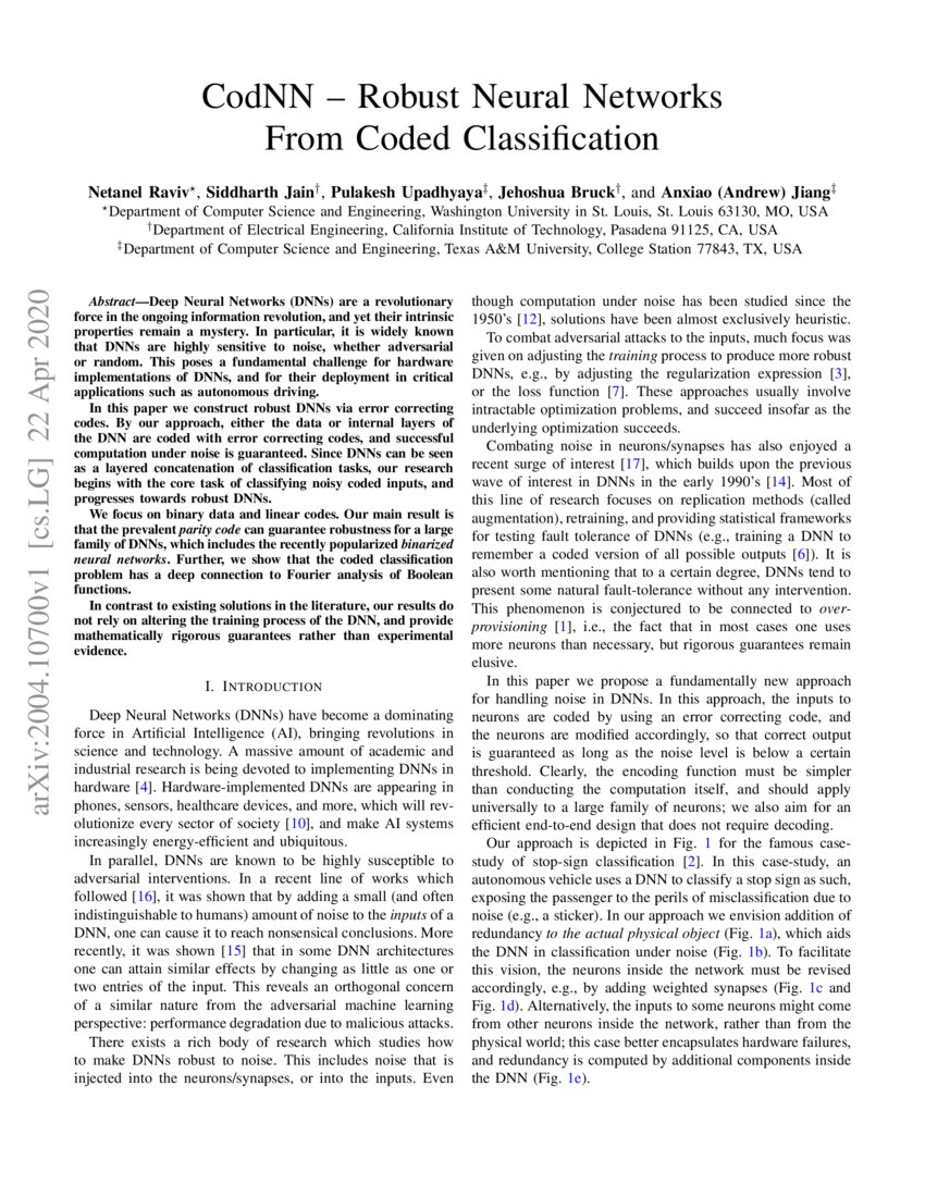 CodNN – Robust Neural Networks From Coded Classification | DeepAI