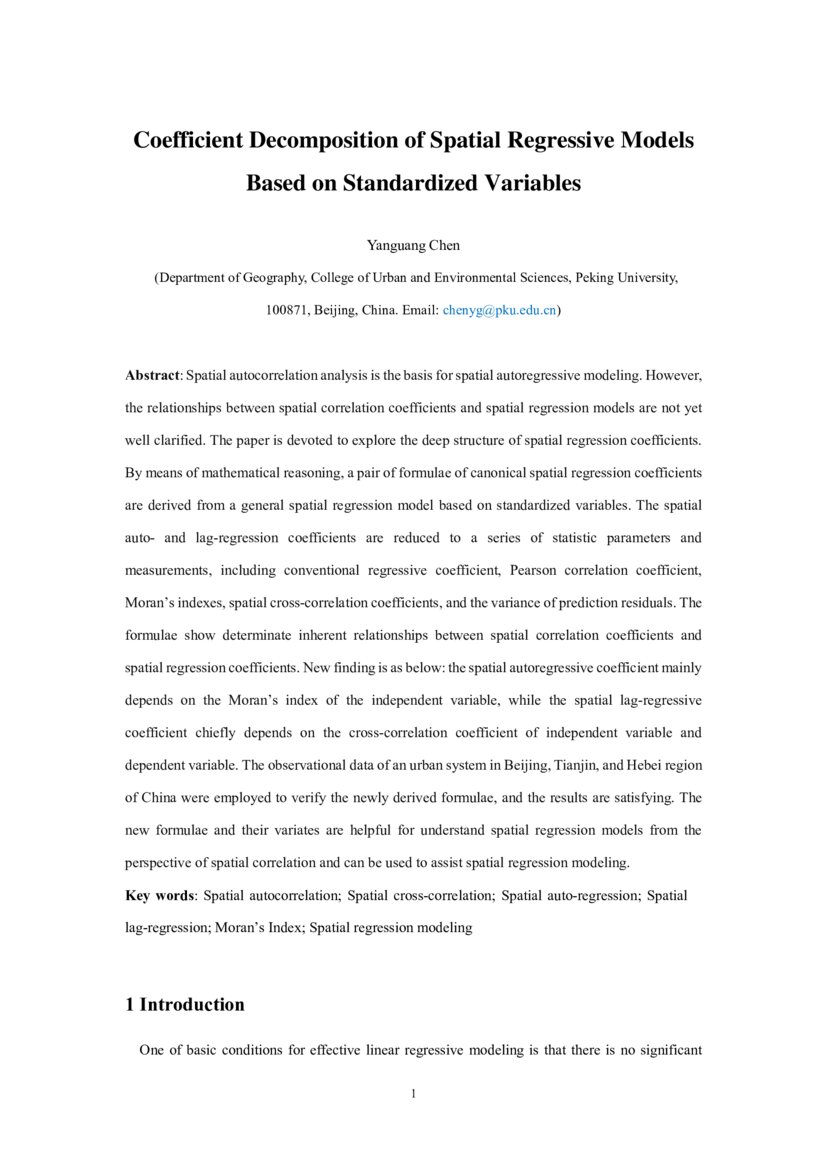 Coefficient Decomposition of Spatial Regressive Models Based on ...