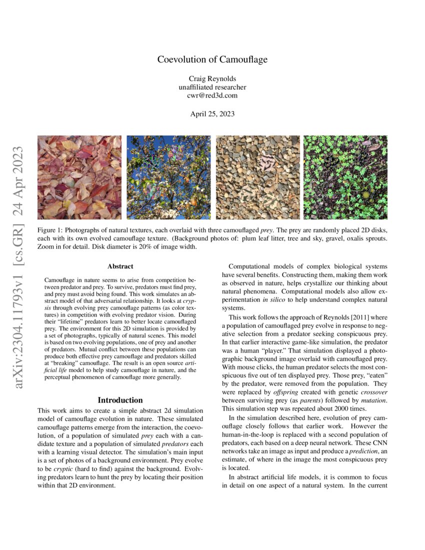 Coevolution of Camouflage | DeepAI