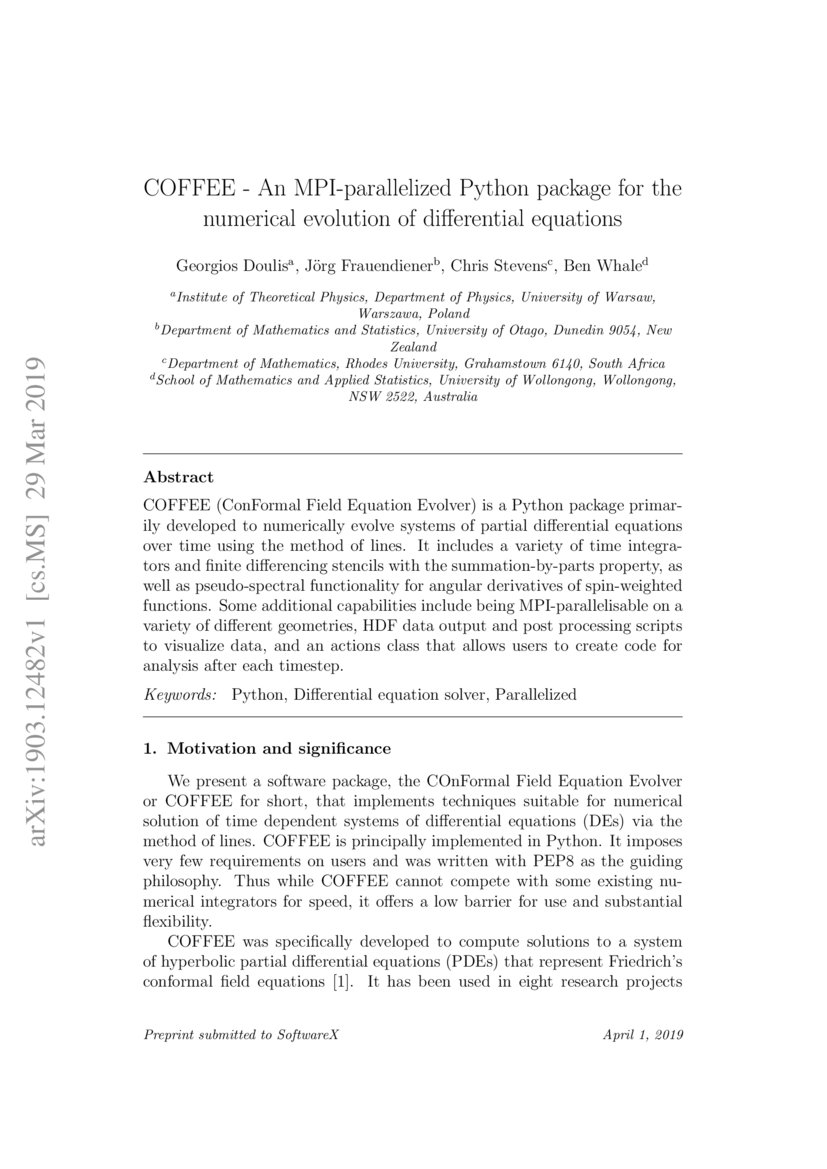 Coffee An Mpi Parallelized Python Package For The Numerical Evolution Of Differential 1834