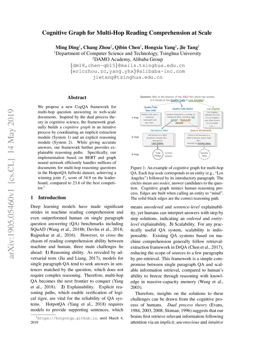Cognitive Graph for Multi-Hop Reading Comprehension at Scale | DeepAI
