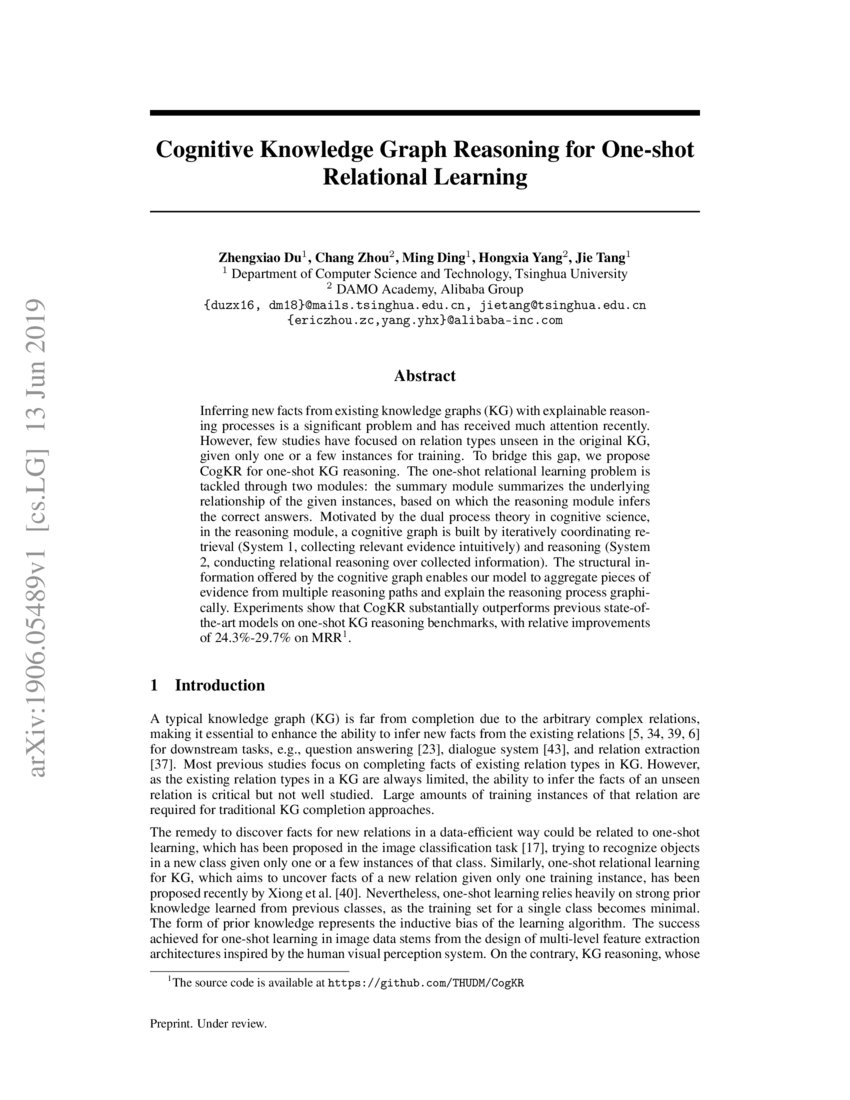 Cognitive Knowledge Graph Reasoning for One-shot Relational Learning | DeepAI