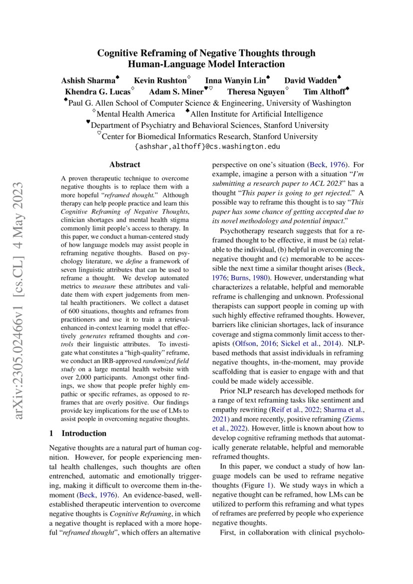 Cognitive Reframing of Negative Thoughts through Human-Language Model ...
