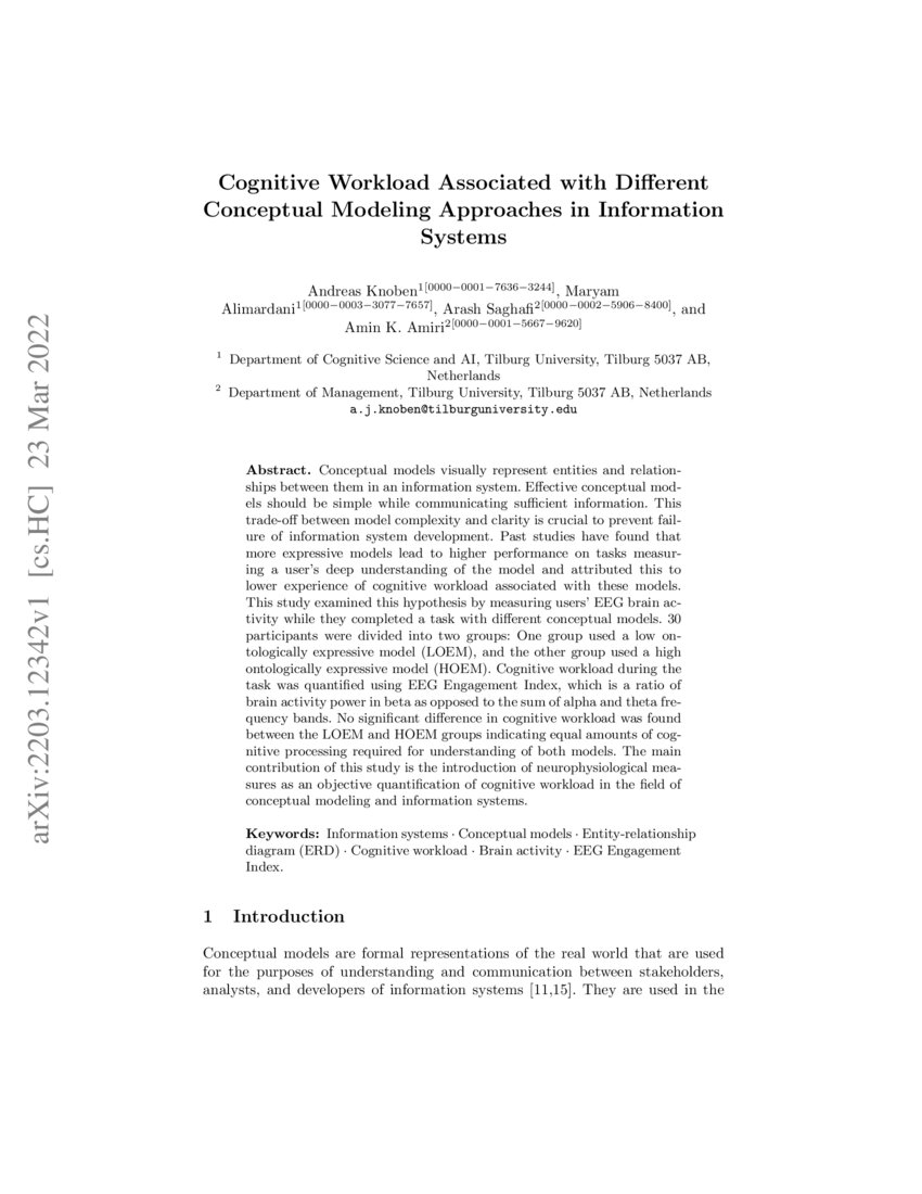 Cognitive Workload Associated With Different Conceptual Modeling Approaches In Information