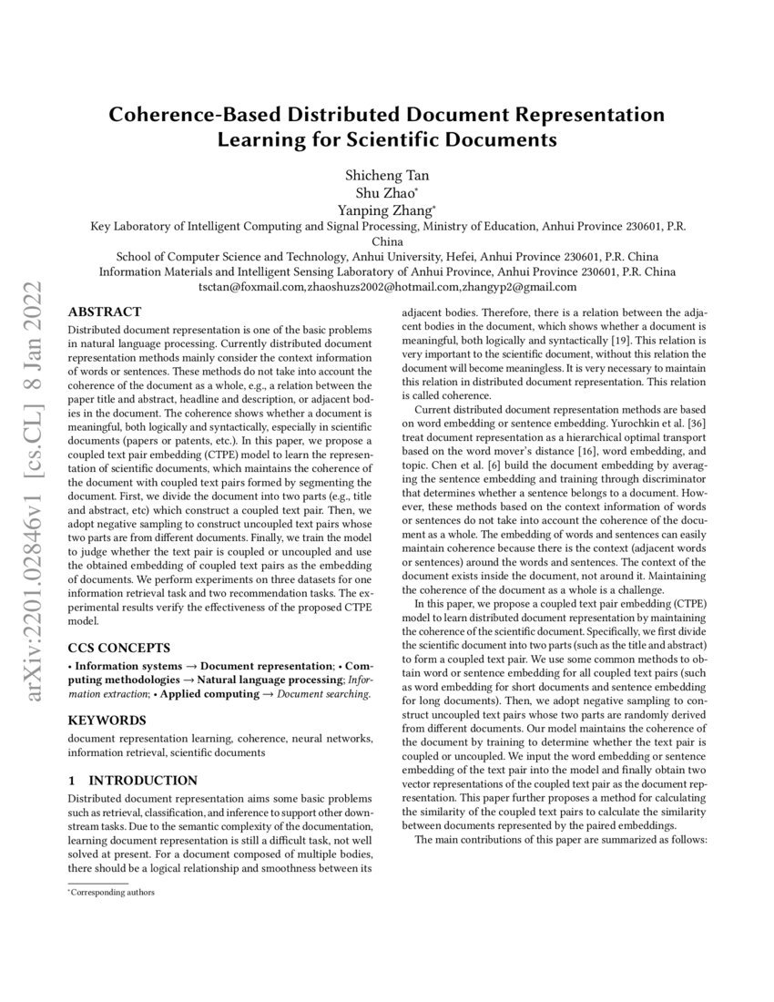 Coherence-Based Distributed Document Representation Learning for ...