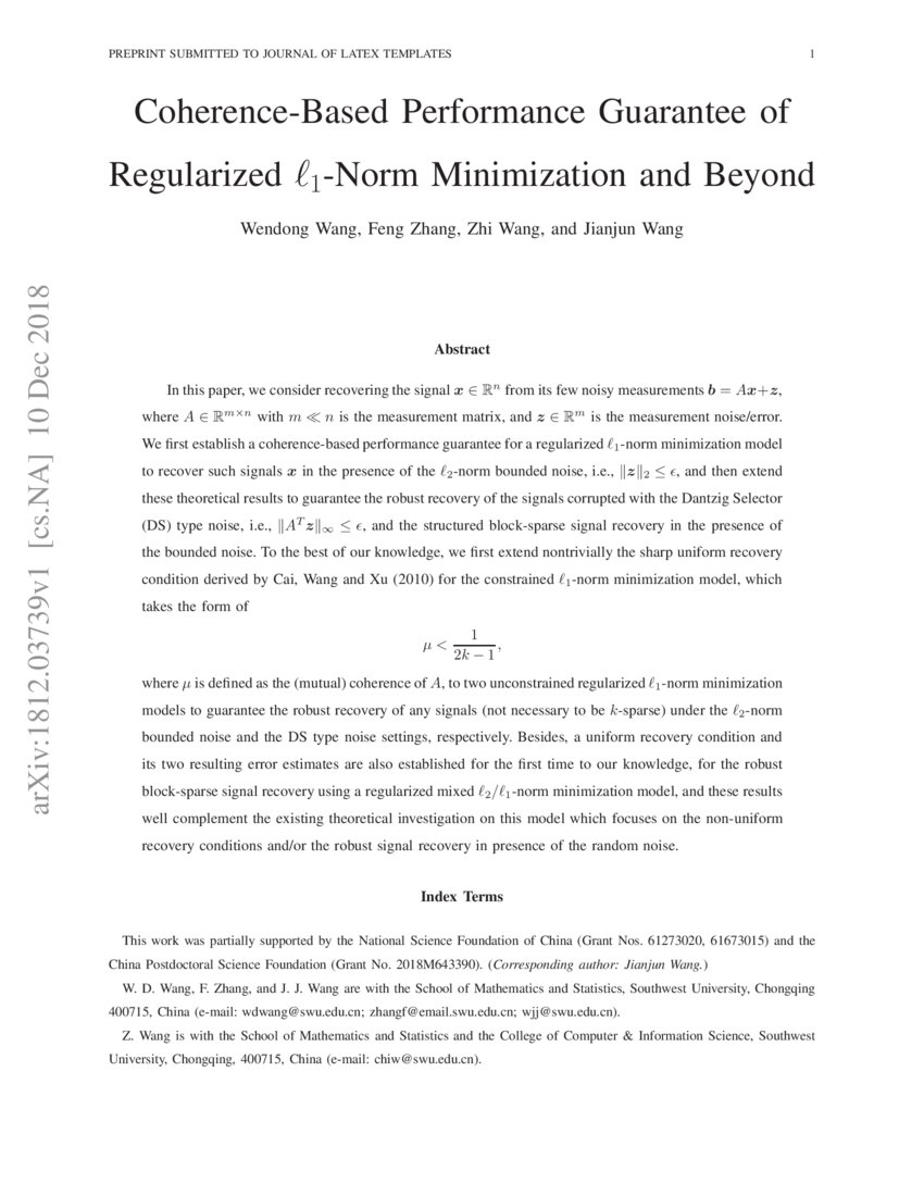 Coherence Based Performance Guarantee Of Regularized ℓ 1 Norm Minimization And Beyond Deepai