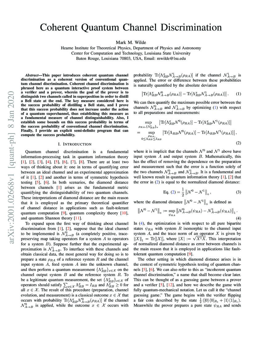Coherent Quantum Channel Discrimination | DeepAI