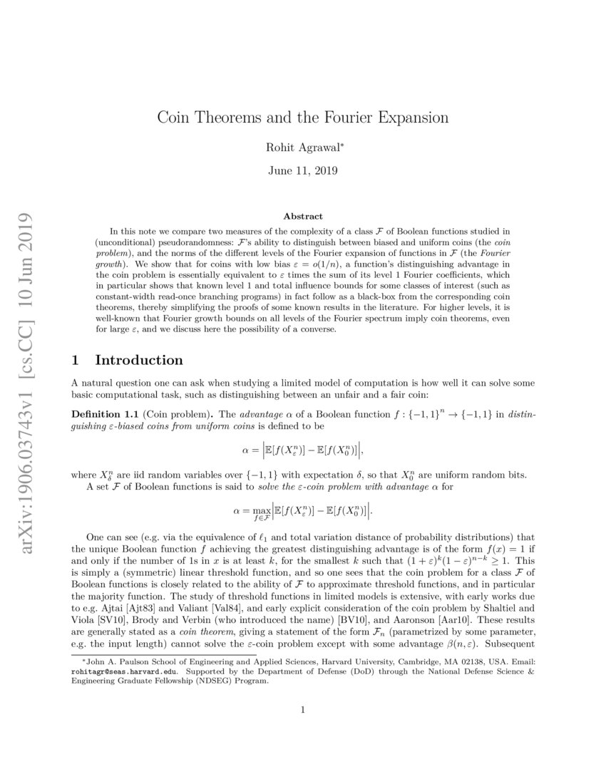 Coin Theorems and the Fourier Expansion | DeepAI