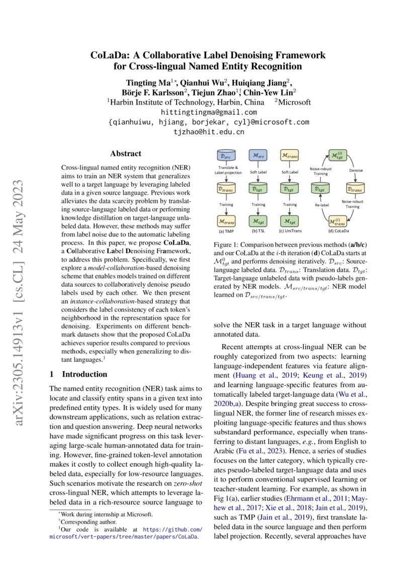 CoLaDa: A Collaborative Label Denoising Framework for Cross-lingual Named Entity Recognition ...