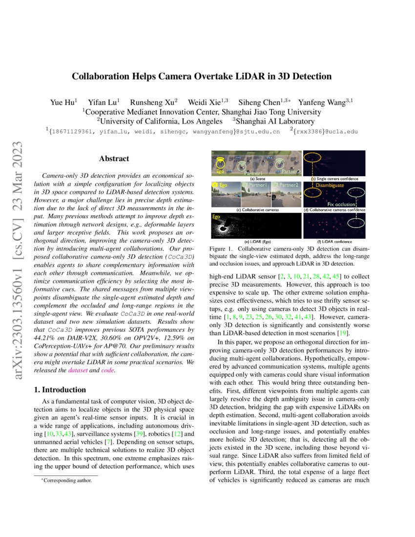 Collaboration Helps Camera Overtake LiDAR in 3D Detection | DeepAI