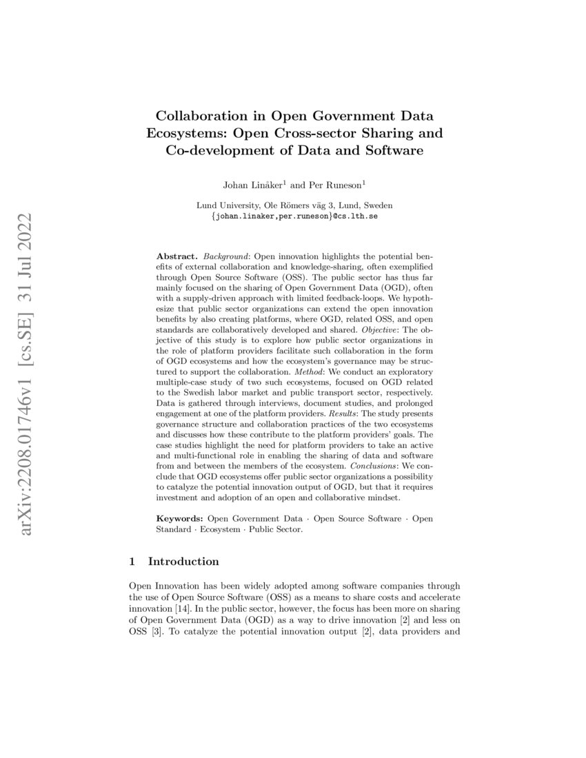 Collaboration in Open Government Data Ecosystems: Open Cross-sector Sharing and Co-development ...