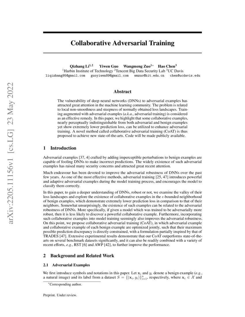 Collaborative Adversarial Training | DeepAI