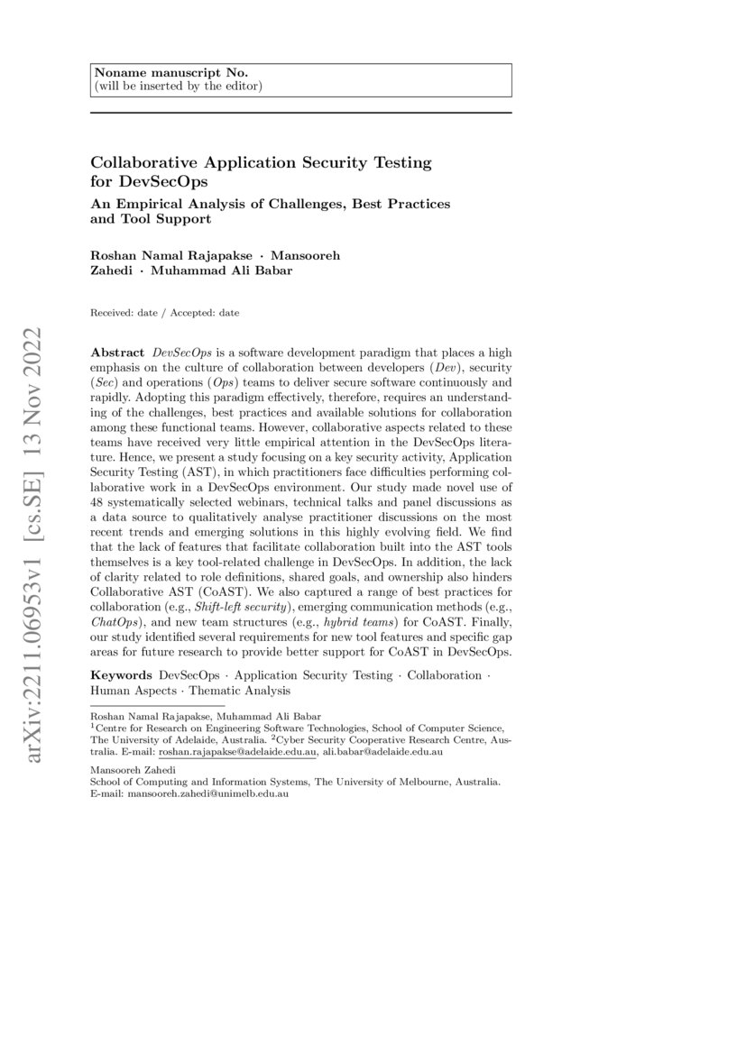 Collaborative Application Security Testing For Devsecops An Empirical Analysis Of Challenges 3021