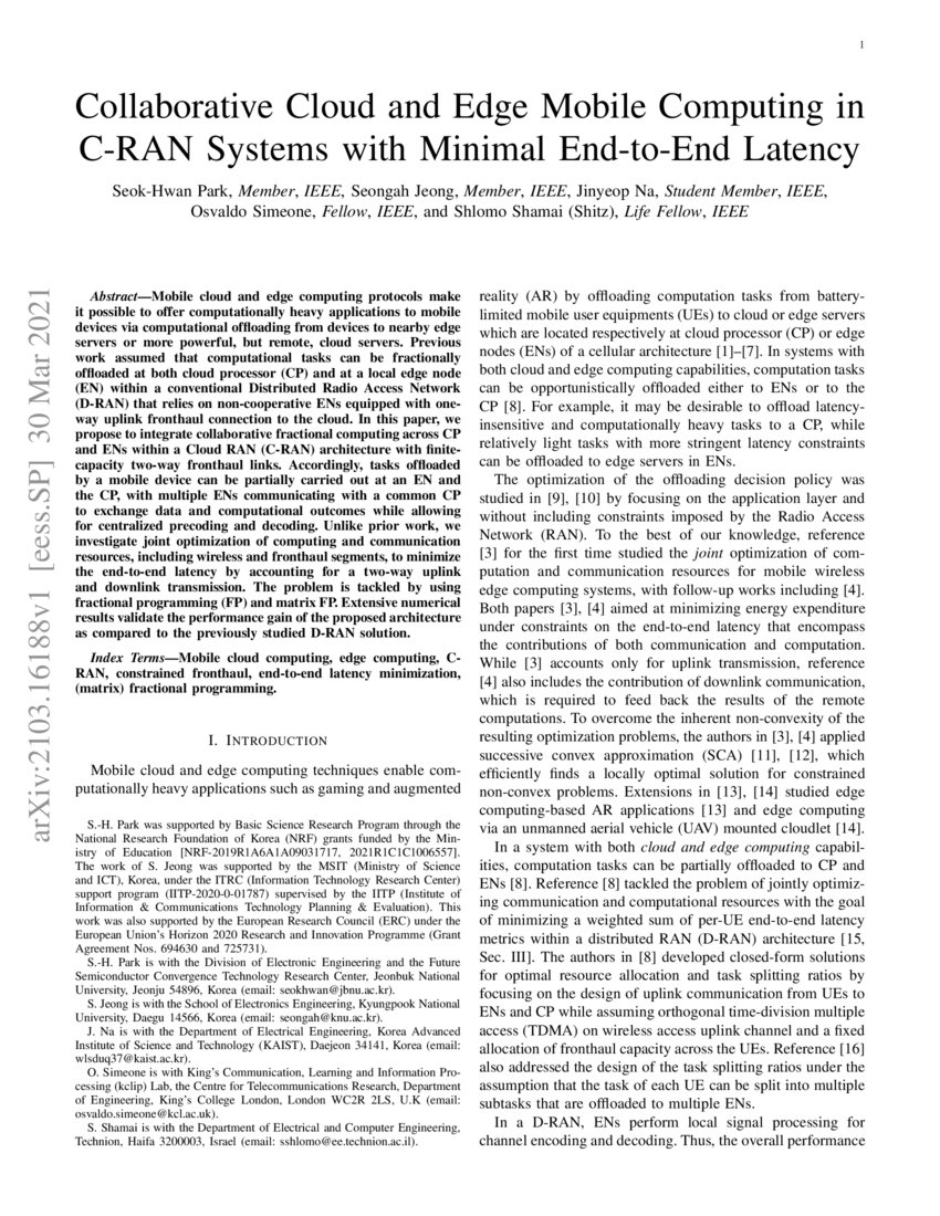 Collaborative Cloud and Edge Mobile Computing in C-RAN Systems with Minimal End-to-End Latency ...