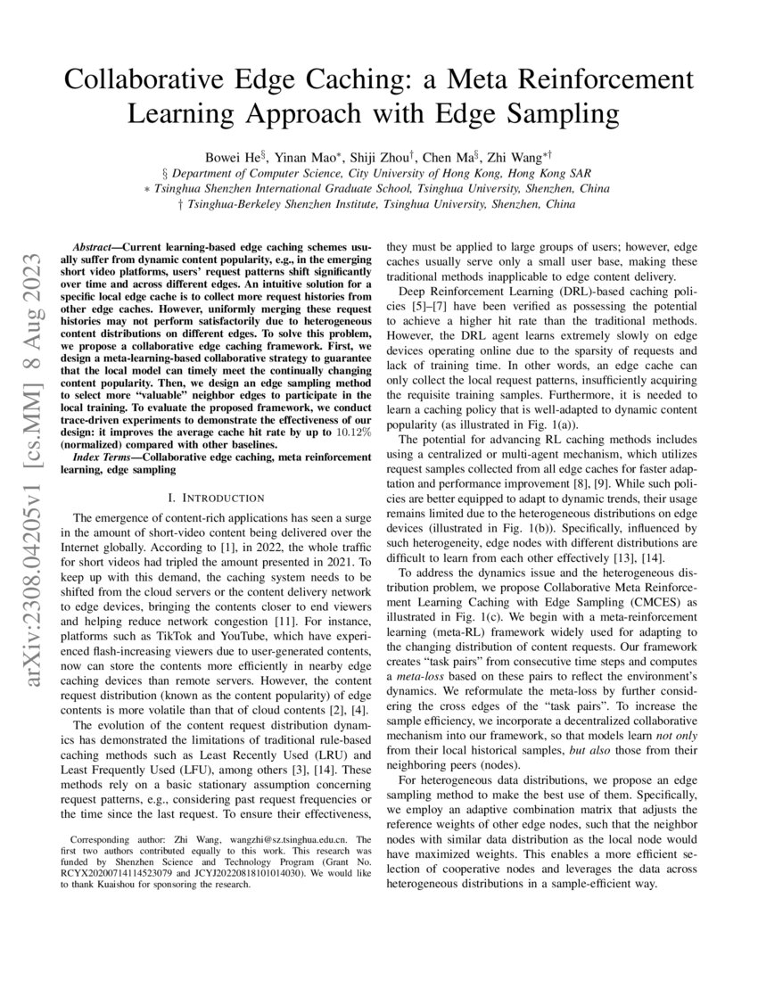 Collaborative Edge Caching A Meta Reinforcement Learning Approach With Edge Sampling Deepai