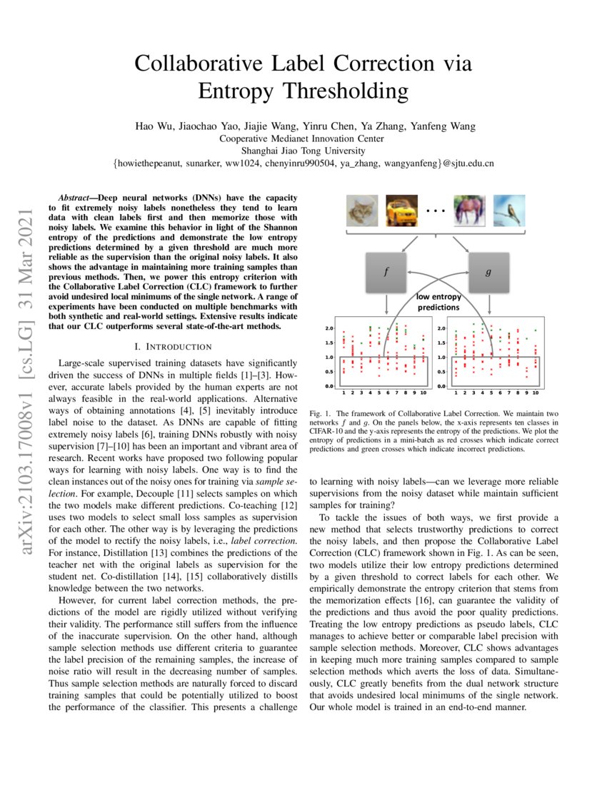 Collaborative Label Correction via Entropy Thresholding | DeepAI