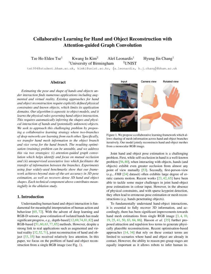 Collaborative Learning For Hand And Object Reconstruction With