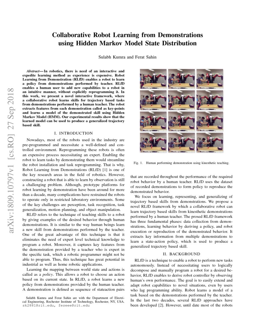 Collaborative Robot Learning from Demonstrations using Hidden Markov Model State Distribution ...