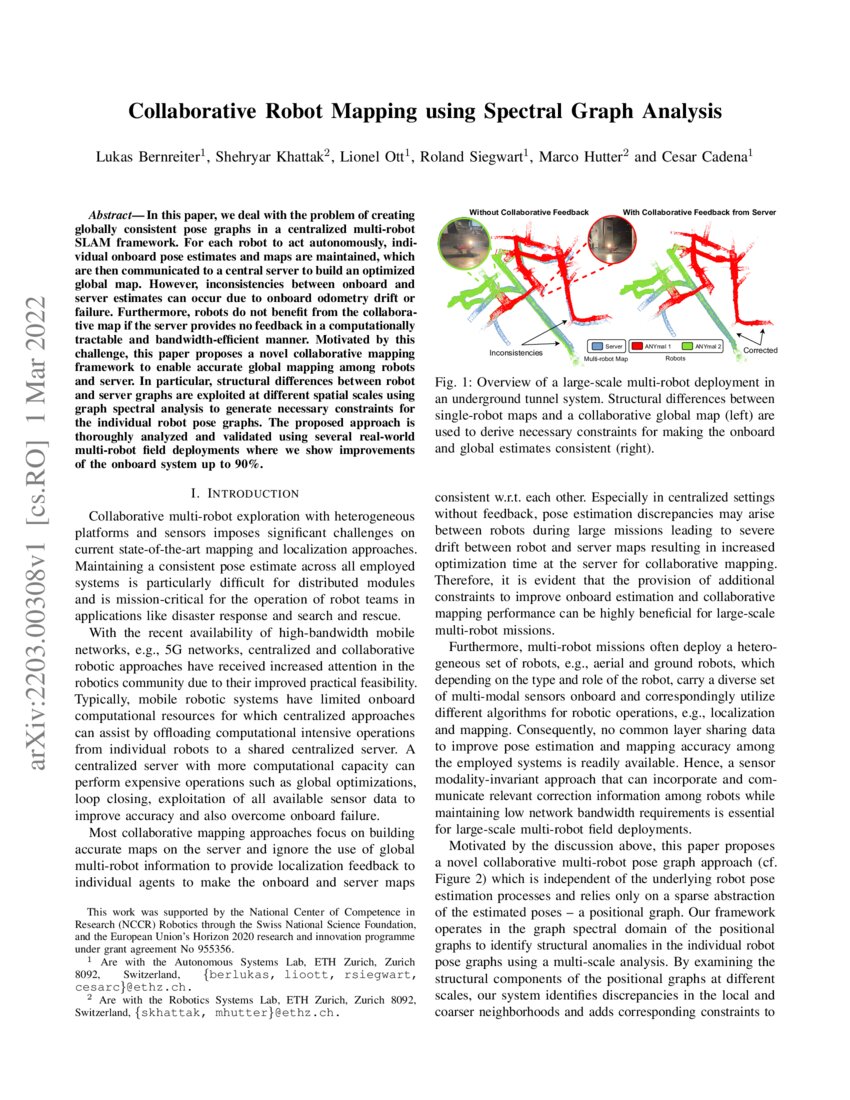 Collaborative Robot Mapping using Spectral Graph Analysis | DeepAI