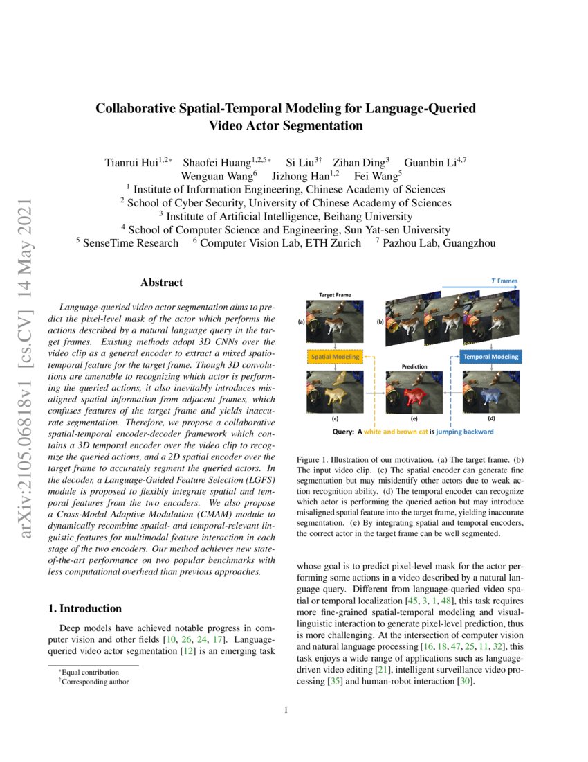 Collaborative Spatial Temporal Modeling For Language Queried Video Actor Segmentation Deepai
