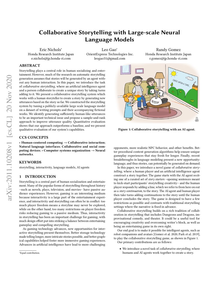 Collaborative Storytelling with Large-scale Neural Language Models | DeepAI