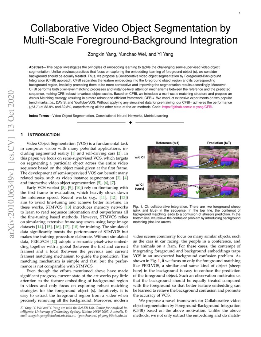 Collaborative Video Object Segmentation By Multi Scale Foreground Background Integration Deepai
