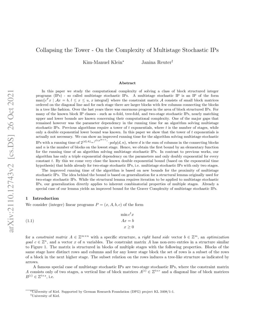 Collapsing the Tower – On the Complexity of Multistage Stochastic IPs | DeepAI