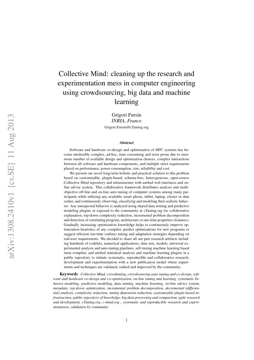 Collective Mind: cleaning up the research and experimentation mess in ...